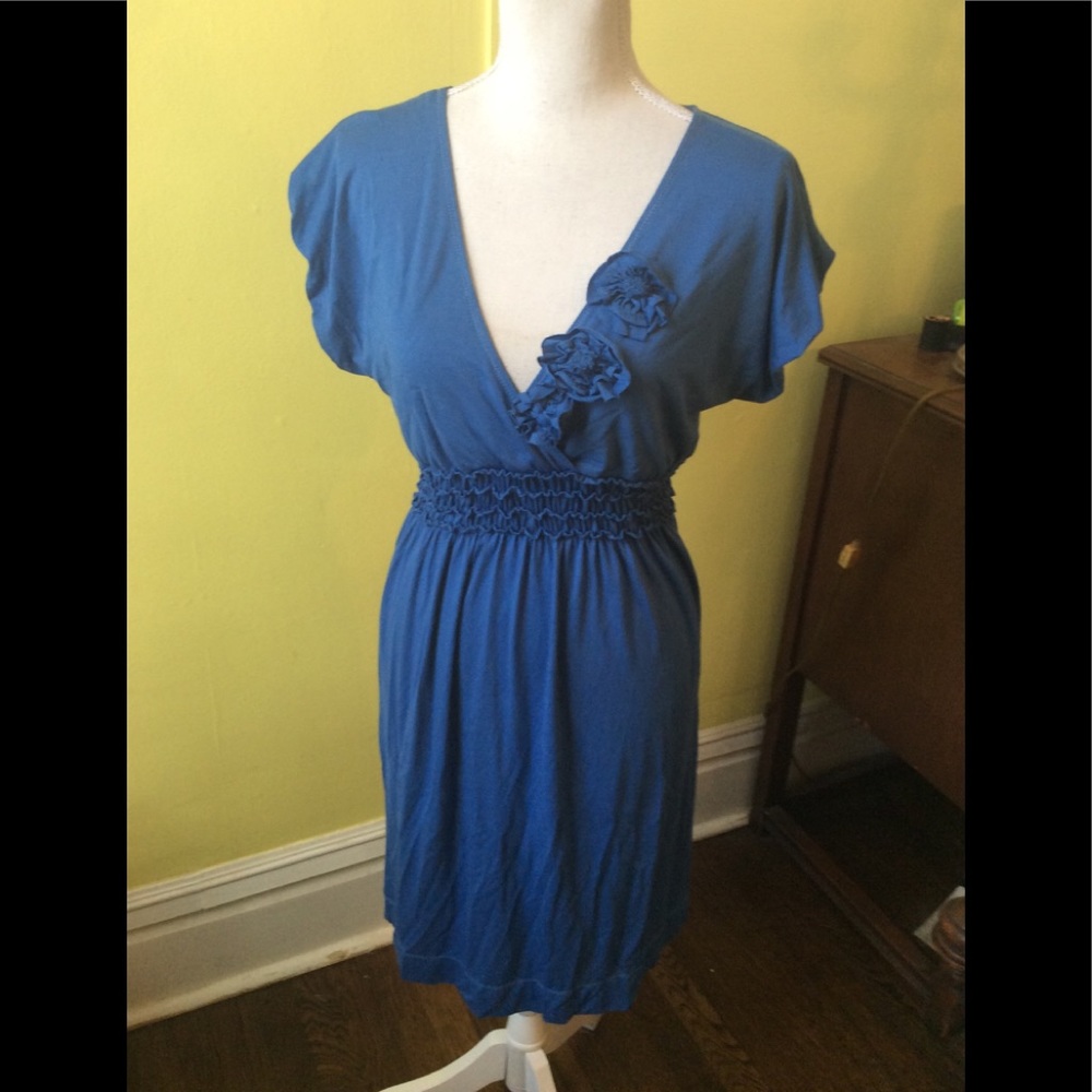Max Studio Royal Blue Knit Dress W/Flowers Sz M - Gem